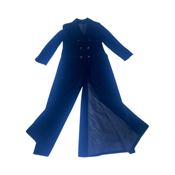 Jackets & Coats | Very Long Black Velvet Double Breasted Vintage Coat ...